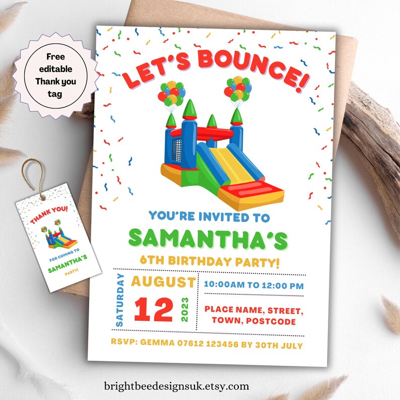 Bounce Birthday Party Invitation for Kids. Printable Bouncy Castle ...