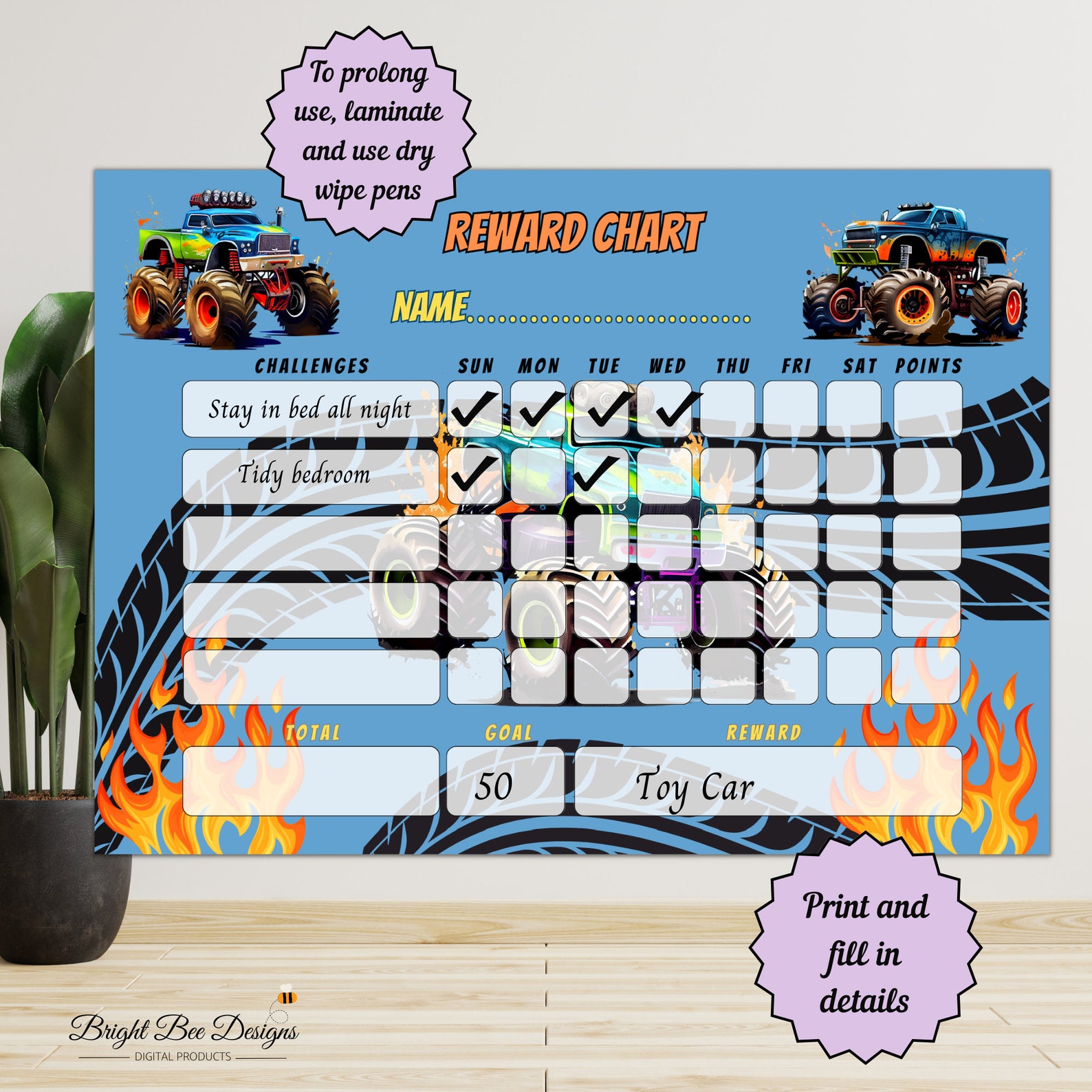 Printable Monster Truck Reward Chart, Printable PDF Monster Truck ...