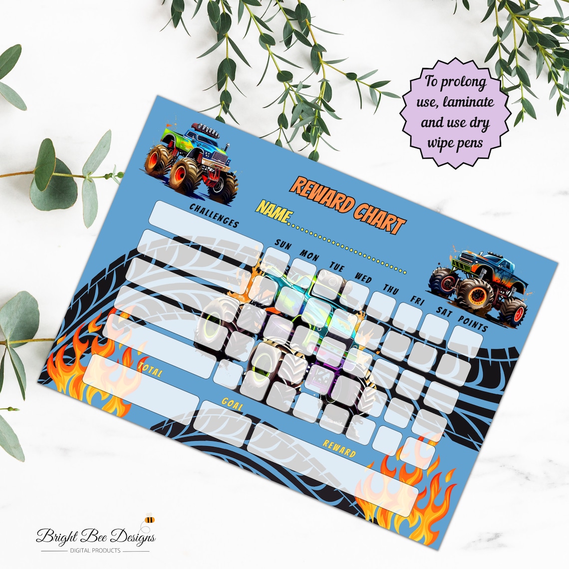 Printable Monster Truck Reward Chart, Printable PDF Monster Truck ...