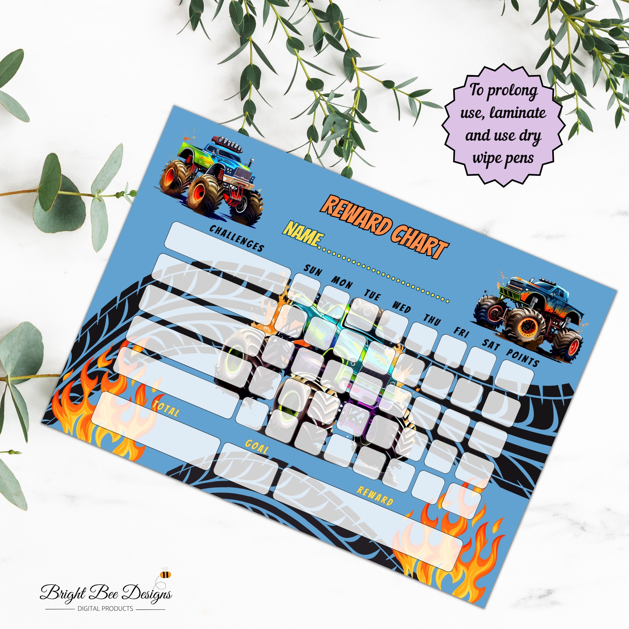 Printable Monster Truck Reward Chart, Printable PDF Monster Truck ...