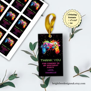Editable Gaming Thank You Tag, Printable Girl Gamer Birthday Present ...