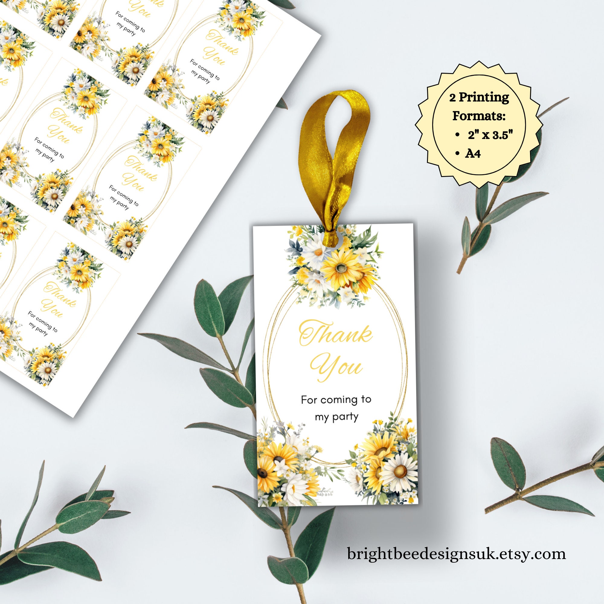 Printable Daisy Thank You Tag,sunflower Thank You Card, Teacher Thank ...