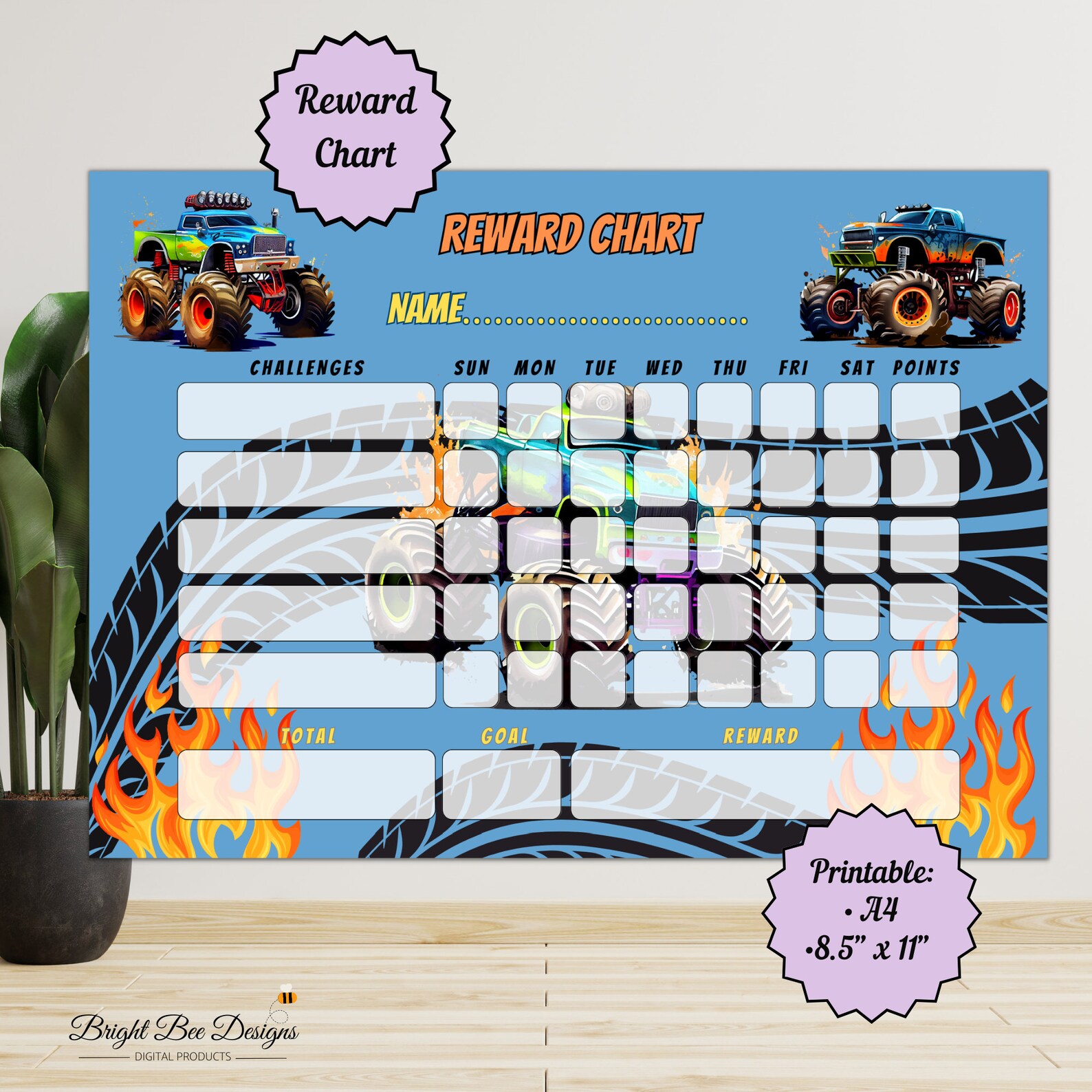 Printable Monster Truck Reward Chart, Printable PDF Monster Truck ...