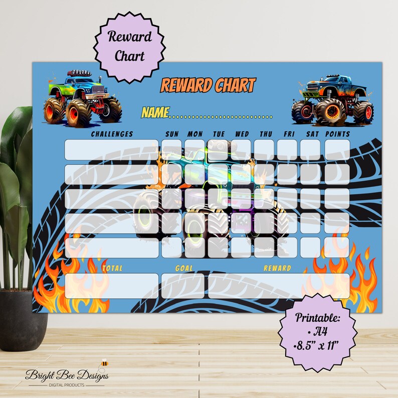 Printable Monster Truck Reward Chart, Printable PDF Monster Truck ...