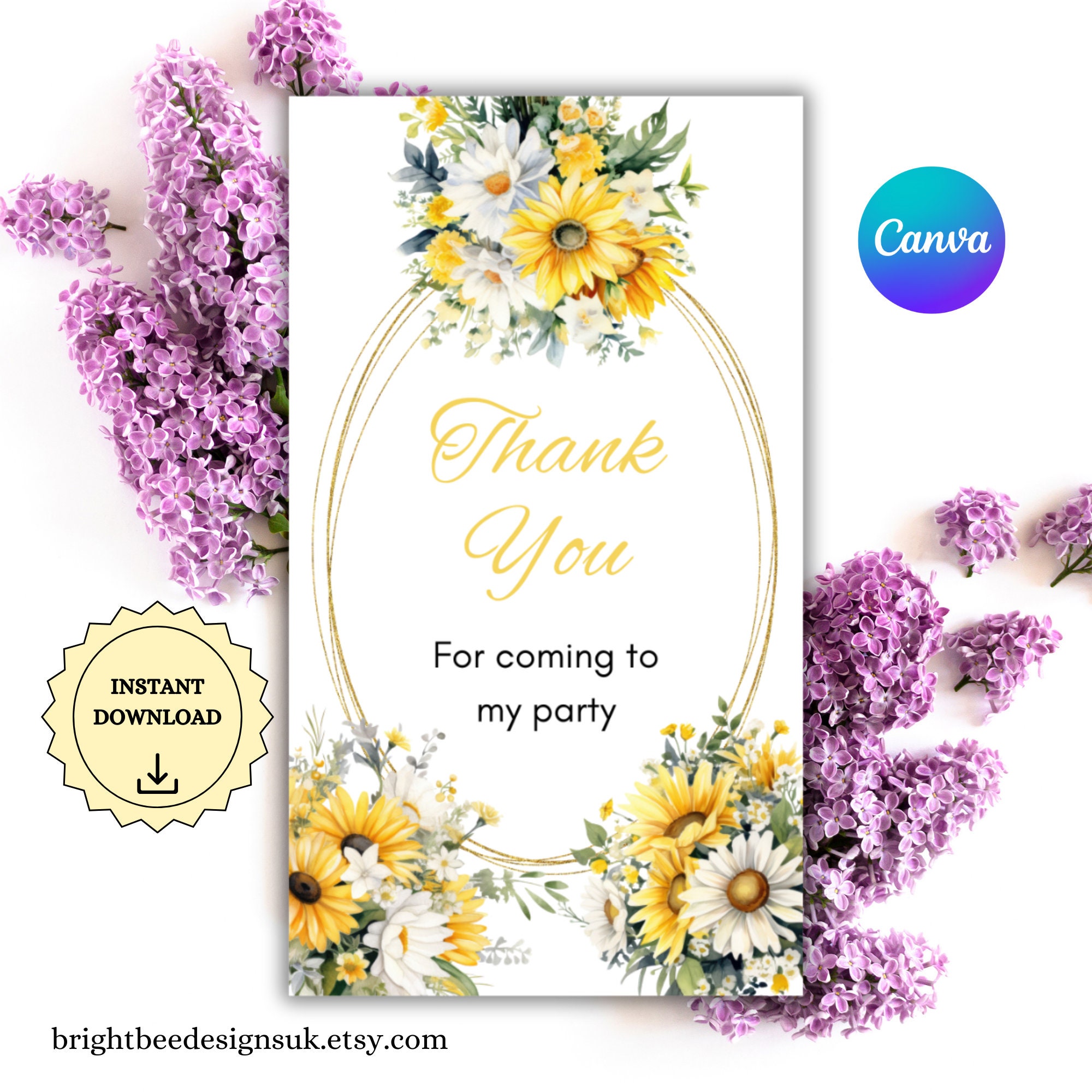 Printable Daisy Thank You Tag,sunflower Thank You Card, Teacher Thank ...