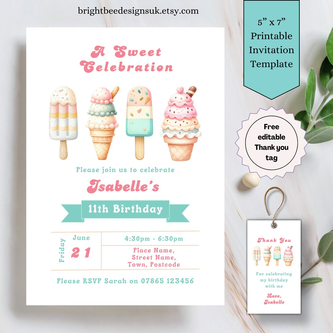 Ice Cream Birthday Party Invitation Editable Template,printable Ice ...