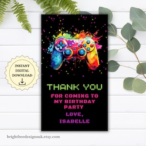 Editable Gaming Thank You Tag, Printable Girl Gamer Birthday Present ...