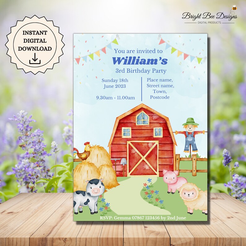 Editable Farm Invitation, Farm Birthday Party Invitation Template for ...