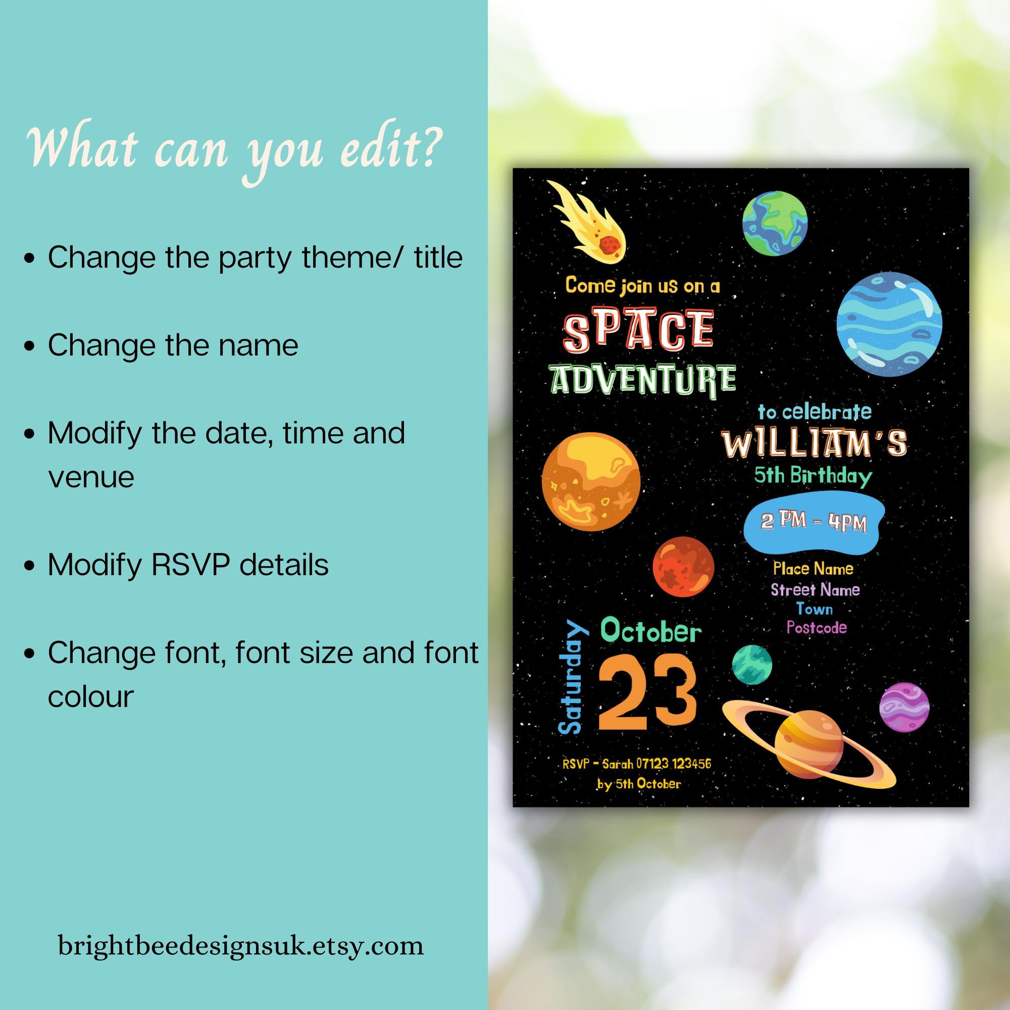 Outer Space Birthday Invitation, Editable Space Party Invite, Kids ...