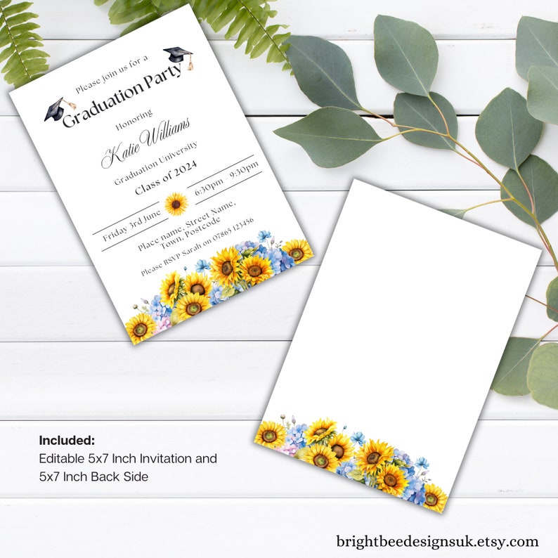 Printable Graduation Party Invitation Template, Editable Sunflower ...
