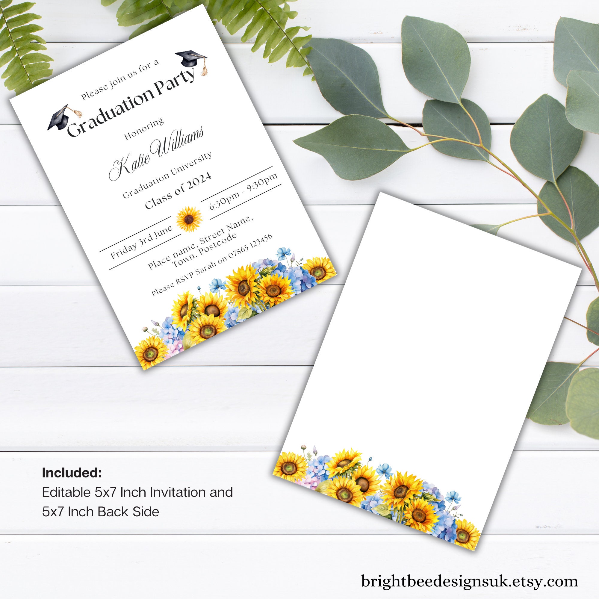 Printable Graduation Party Invitation Template, Editable Sunflower ...