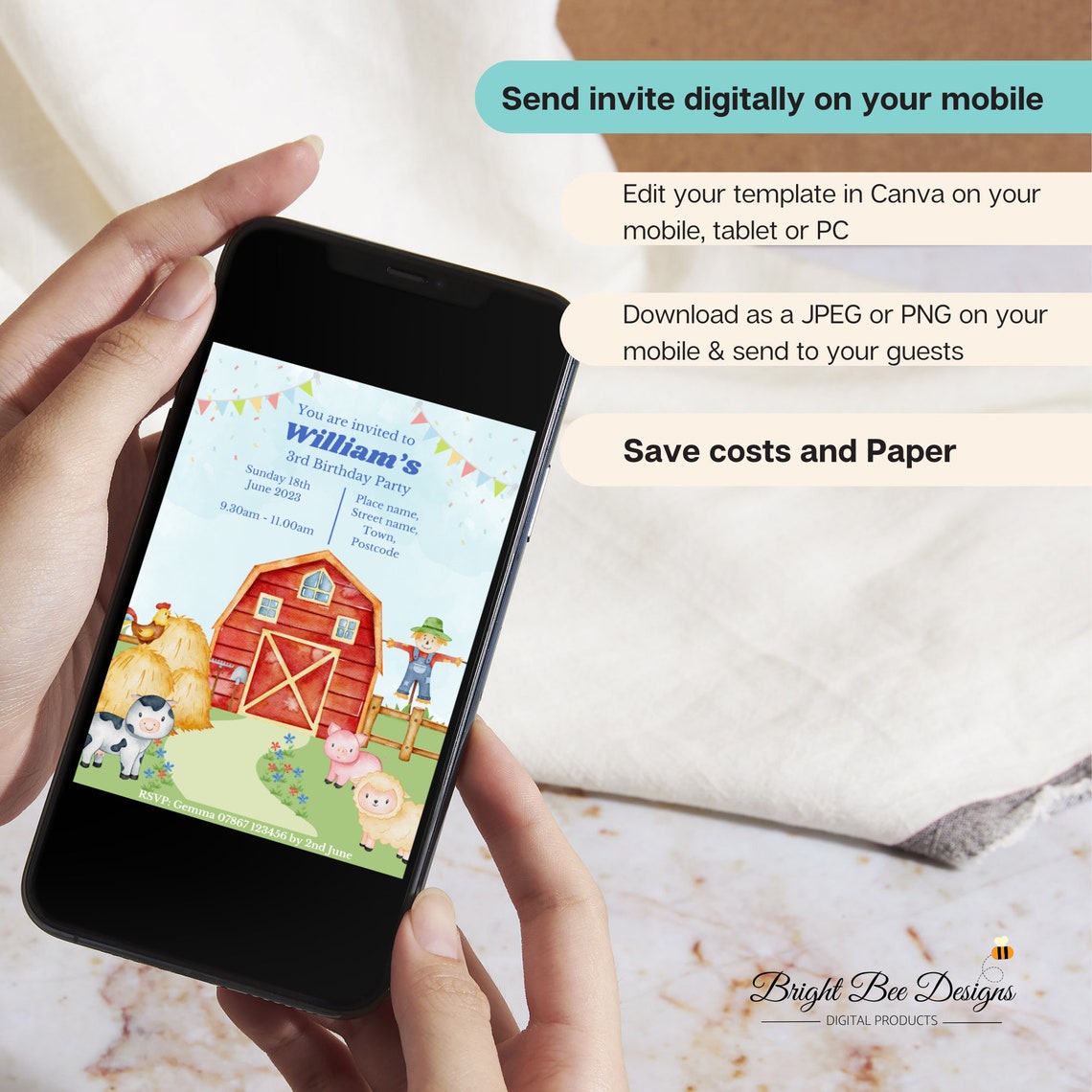 Editable Farm Invitation, Farm Birthday Party Invitation Template for ...