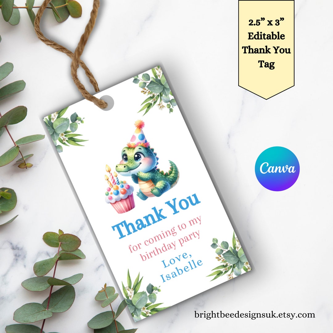 Printable Crocodile Thank You Tag, Kids Birthday Party Favor Gift Tag ...