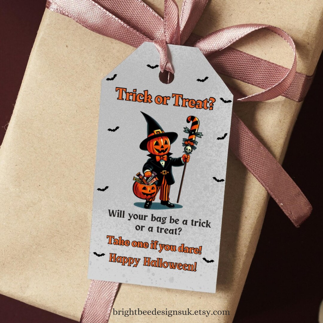Retro Halloween Printable Tag, Halloween Costume Party Trick or Treat ...