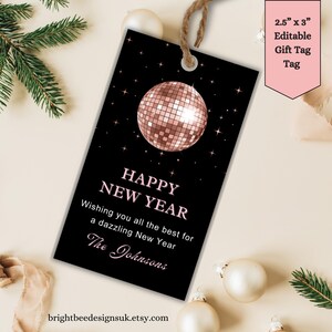 Editable Happy New Year Gift Tags, Printable NYE Disco Ball Party Favor ...