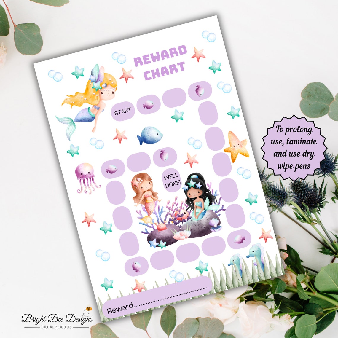 Mermaid Reward Chart, Printable Girls Chore Chart, Mermaid Potty ...