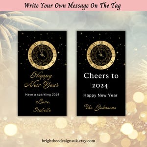 Happy New Year Gift Tag, Printable Black and Gold Party Favor Thank You ...