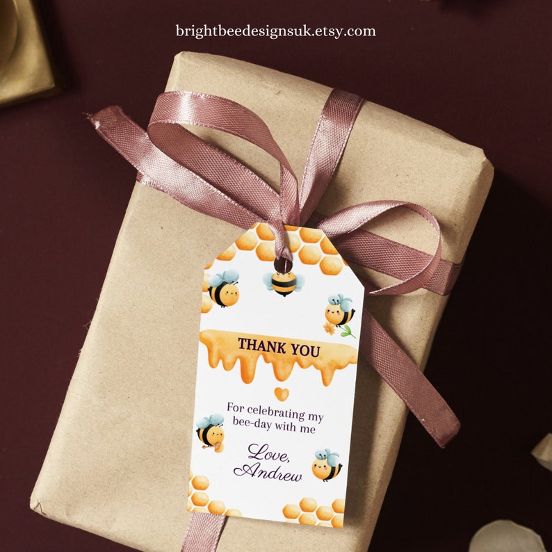 Honey Bee Thank You Tag, Printable Kids Birthday Party Favor Gift Tag ...