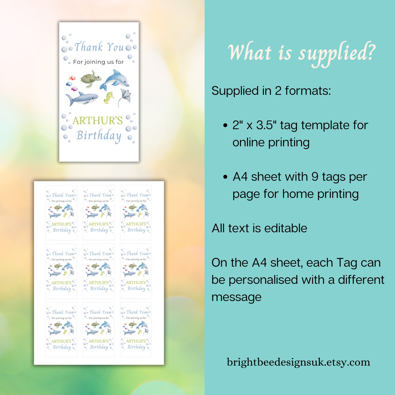 Printable Under the Sea Thank You Tags, Birthday Party Favor Tags ...