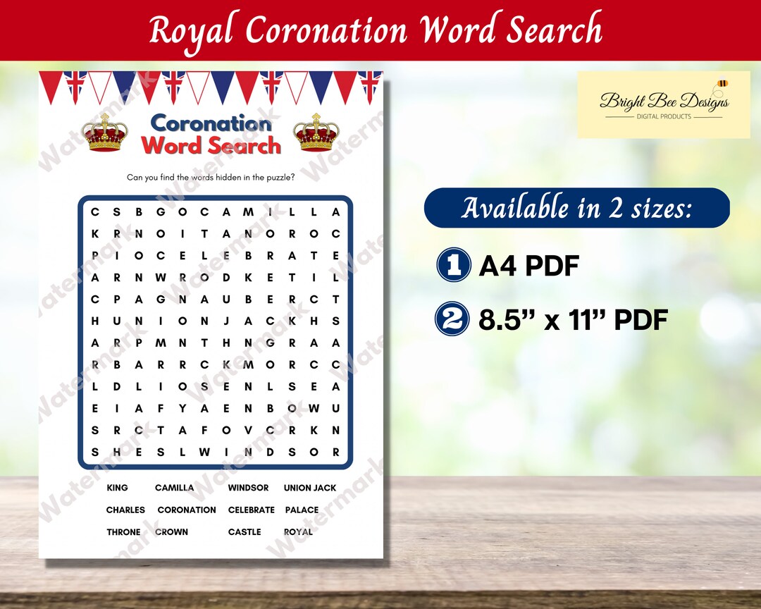 Royal Coronation Word Search Word Find Kind Charles III - Etsy