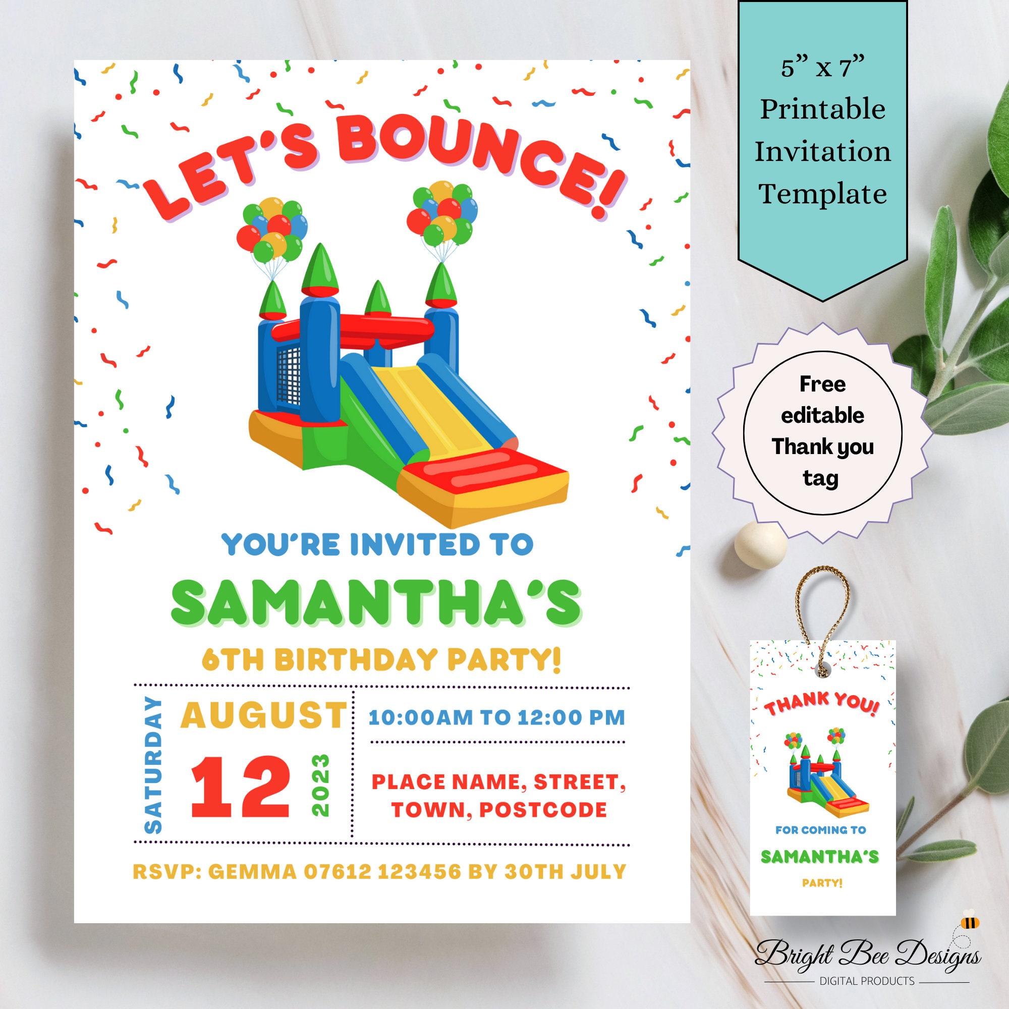 Bounce Birthday Party Invitation for Kids. Printable Bouncy Castle ...