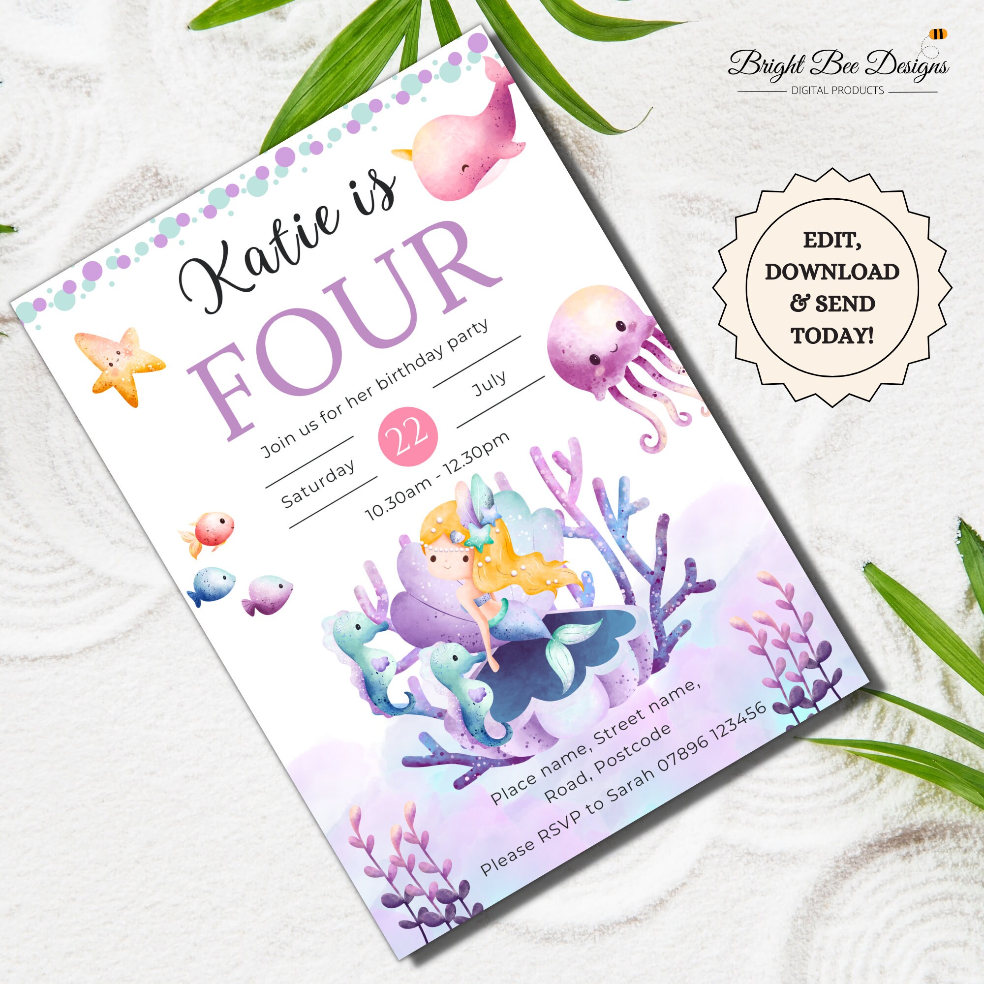 Editable Mermaid Birthday Invitation Printable Mermaid Party - Etsy