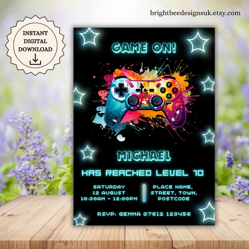 Gaming Birthday Invitation, Video Gaming Party Invite Printable ...