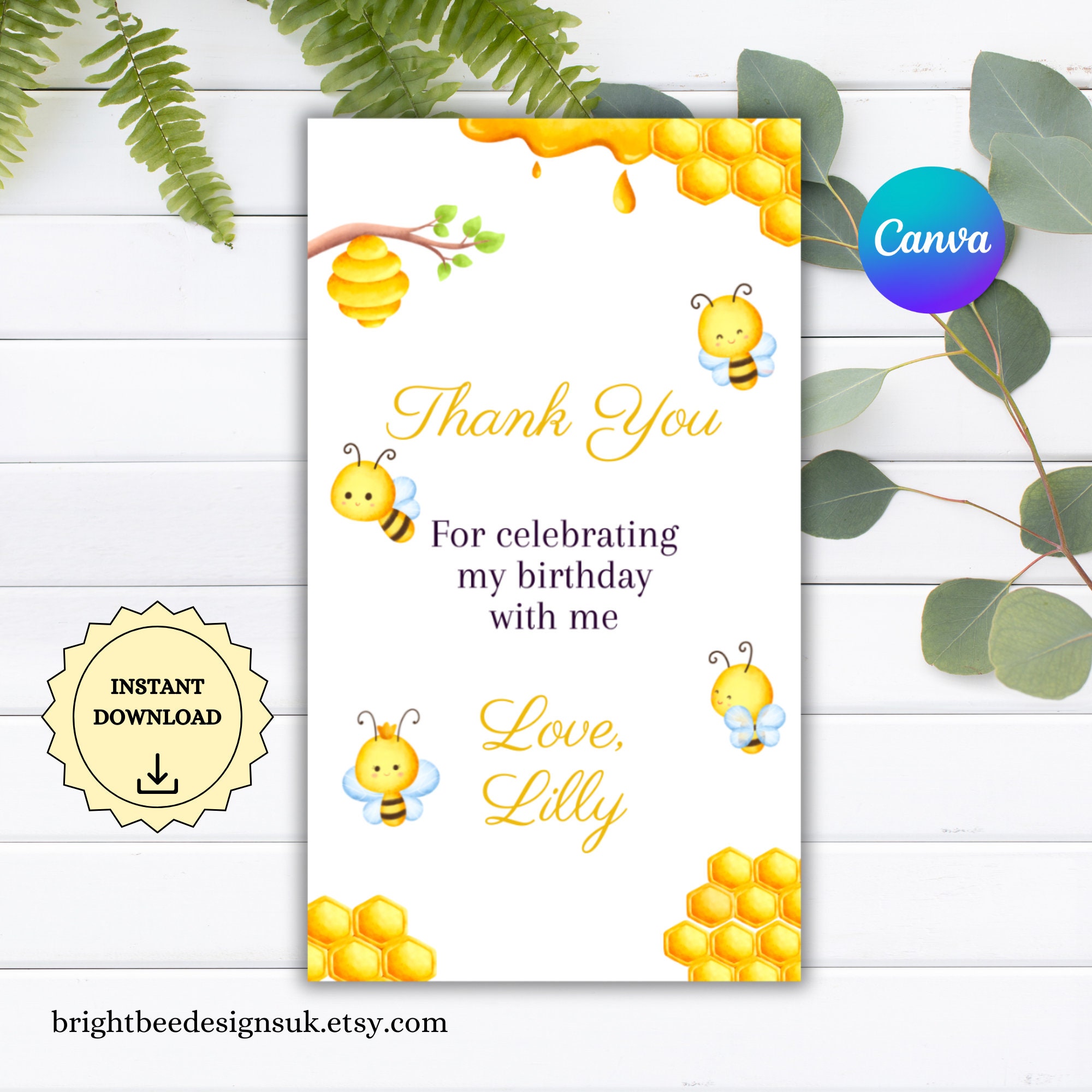 Bee Thank You Gift Tag, Printable Kids Birthday Party Favor Tag, Honey ...