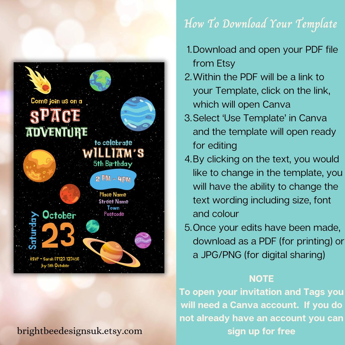 Outer Space Birthday Invitation, Editable Space Party Invite, Kids ...