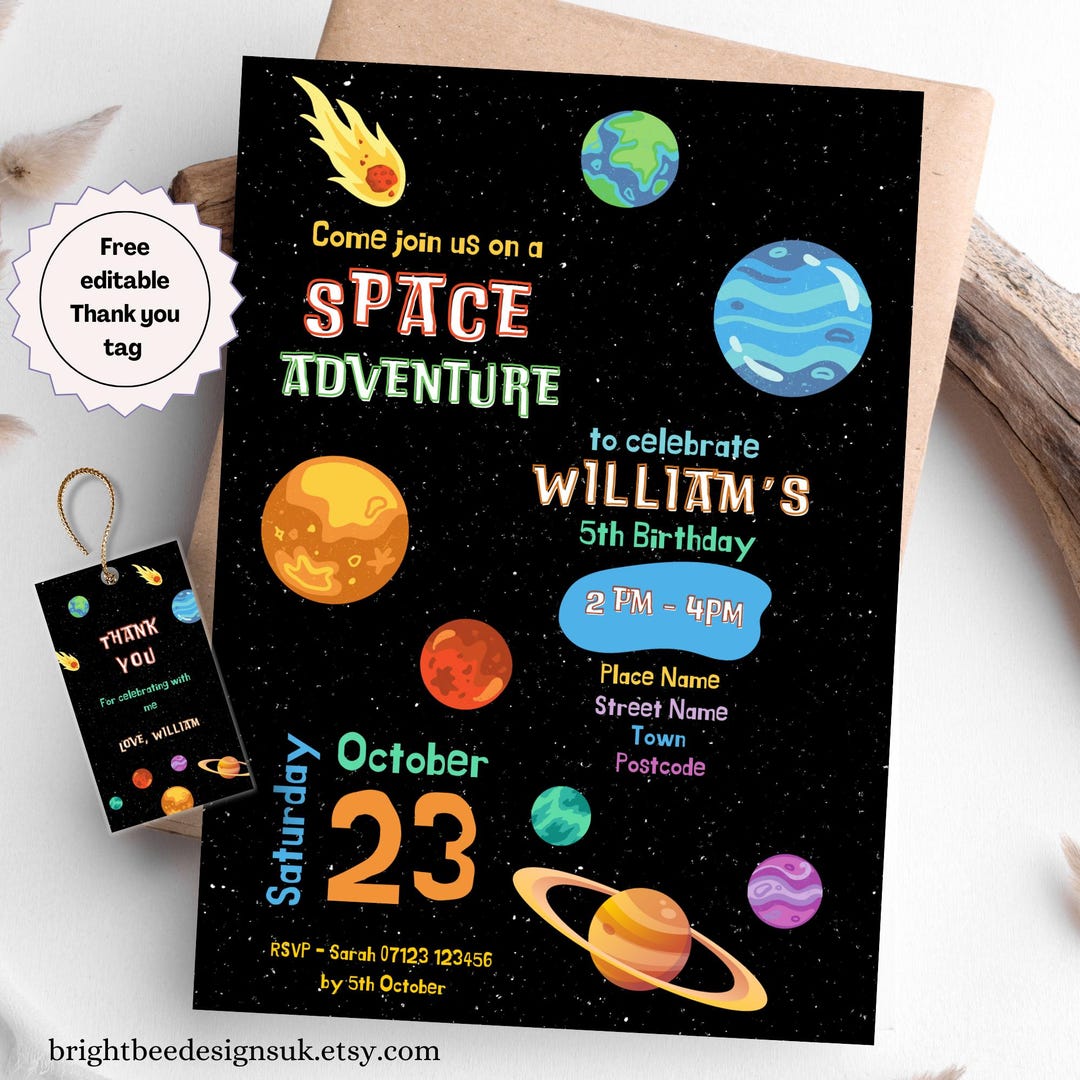 Outer Space Birthday Invitation, Editable Space Party Invite, Kids ...