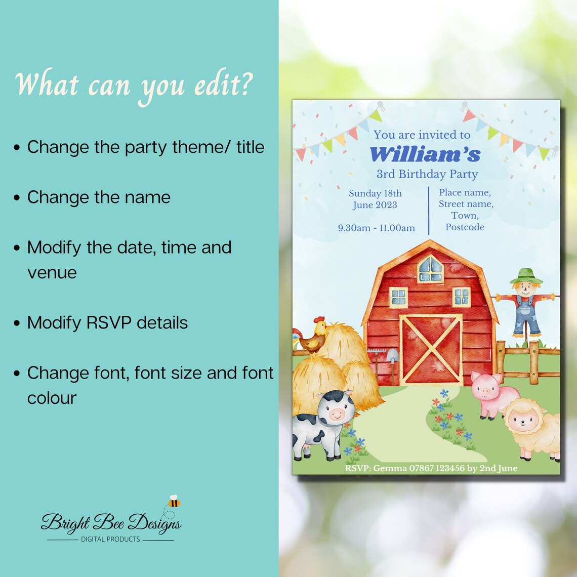 Editable Farm Invitation, Farm Birthday Party Invitation Template for ...