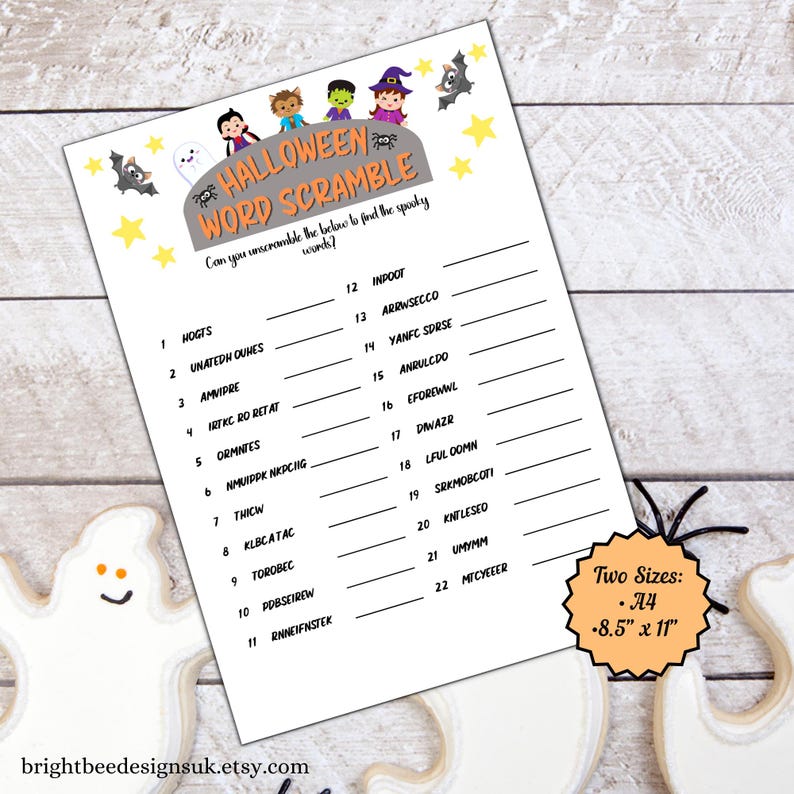 Halloween Word Scramble, Printable Activity for Kids Teens and Adults ...