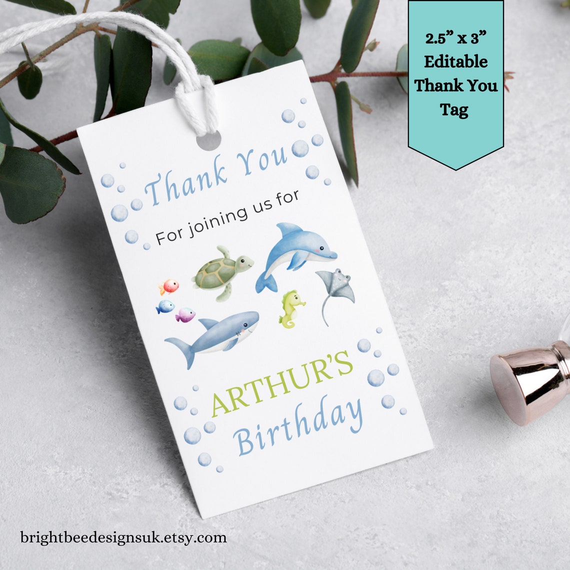 Printable Under the Sea Thank You Tags, Birthday Party Favor Tags ...
