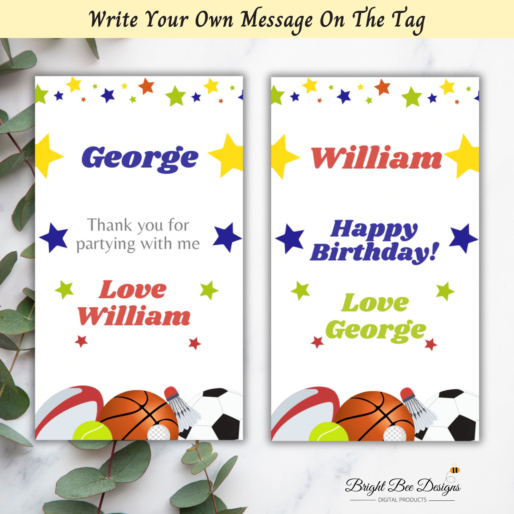 Printable Sports Party Favor Tag, Sporty Birthday Party Thank You Tag ...