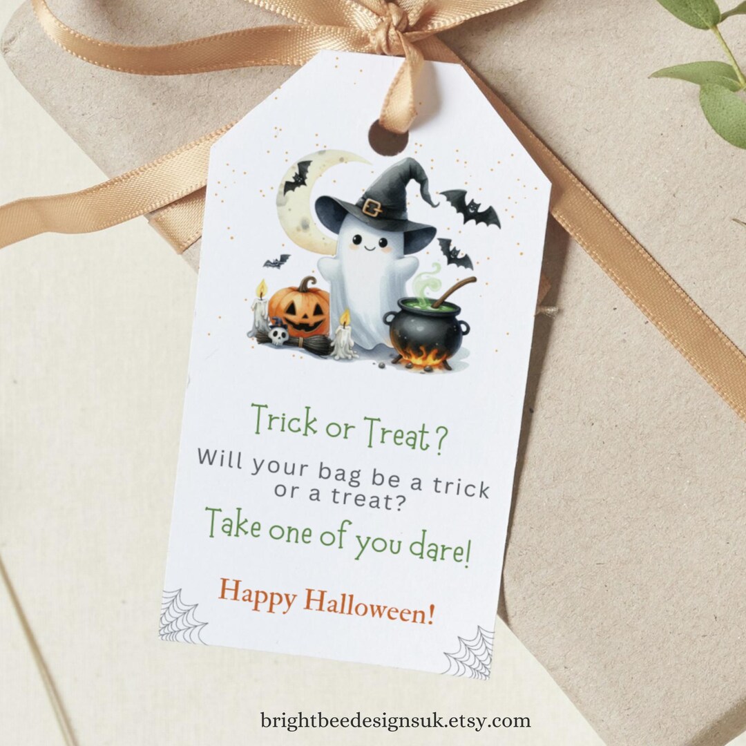 Halloween Ghost Printable Tag, Halloween Costume Party Trick or Treat ...