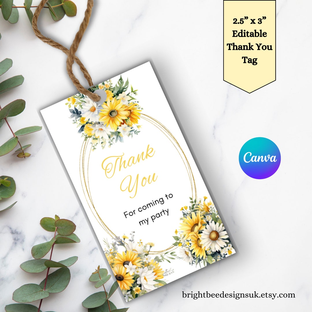 Printable Daisy Thank You Tag,sunflower Thank You Card, Teacher Thank ...
