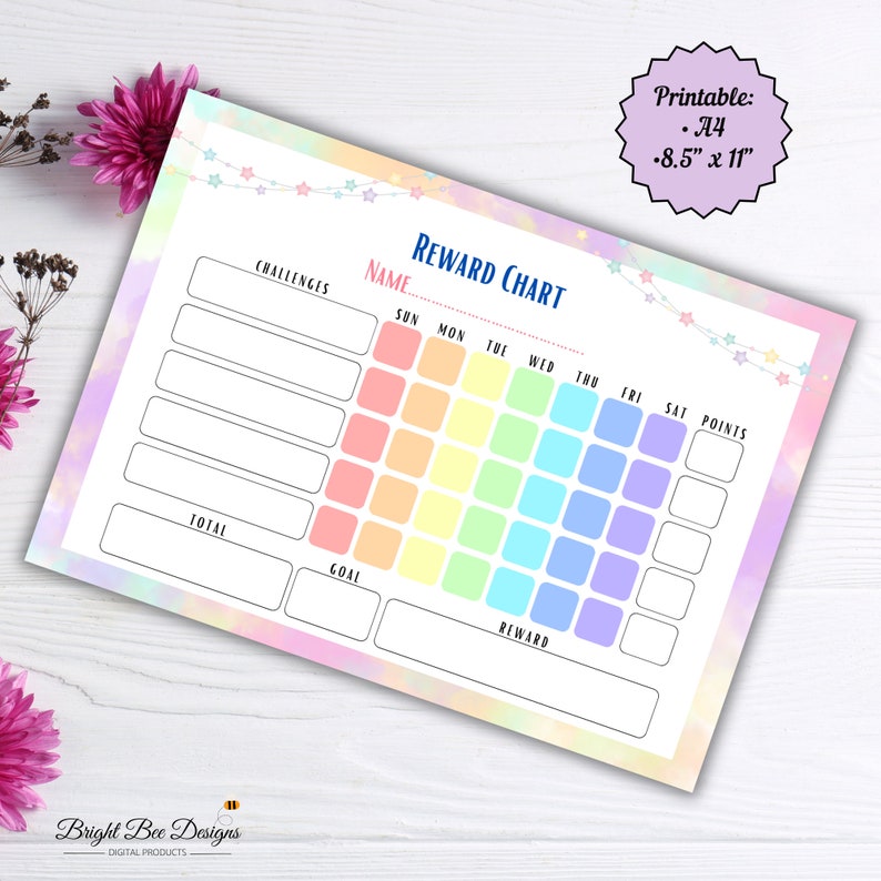 Rainbow Reward Chart, Printable Kids Rainbow Chore Chart, Rainbow Potty ...