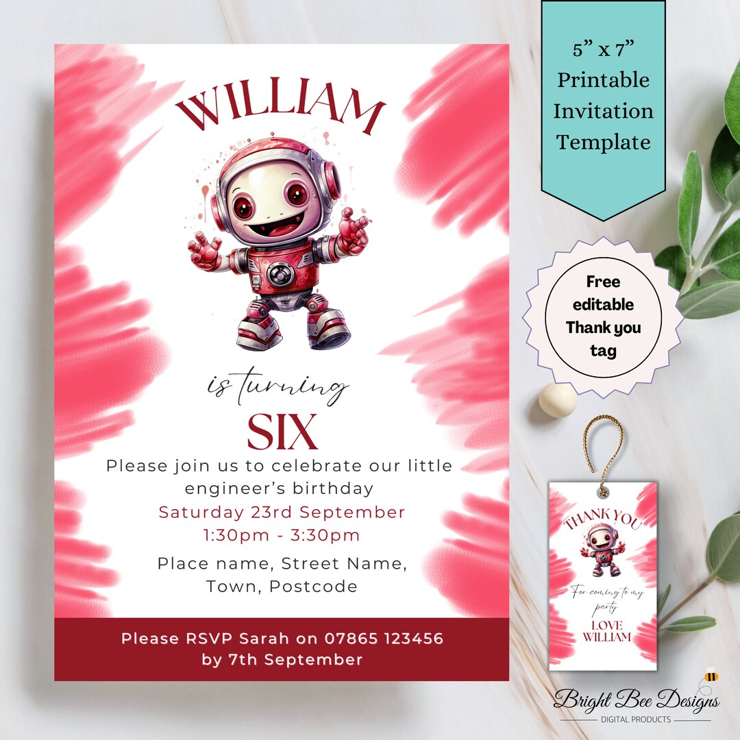 Robot Birthday Party Invitations at Rita Clark blog