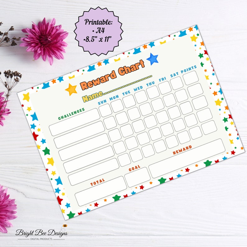 Printable Star Reward Chart, Printable PDF Toddler Behavioural Chart,daily Chore Chart,kids ...