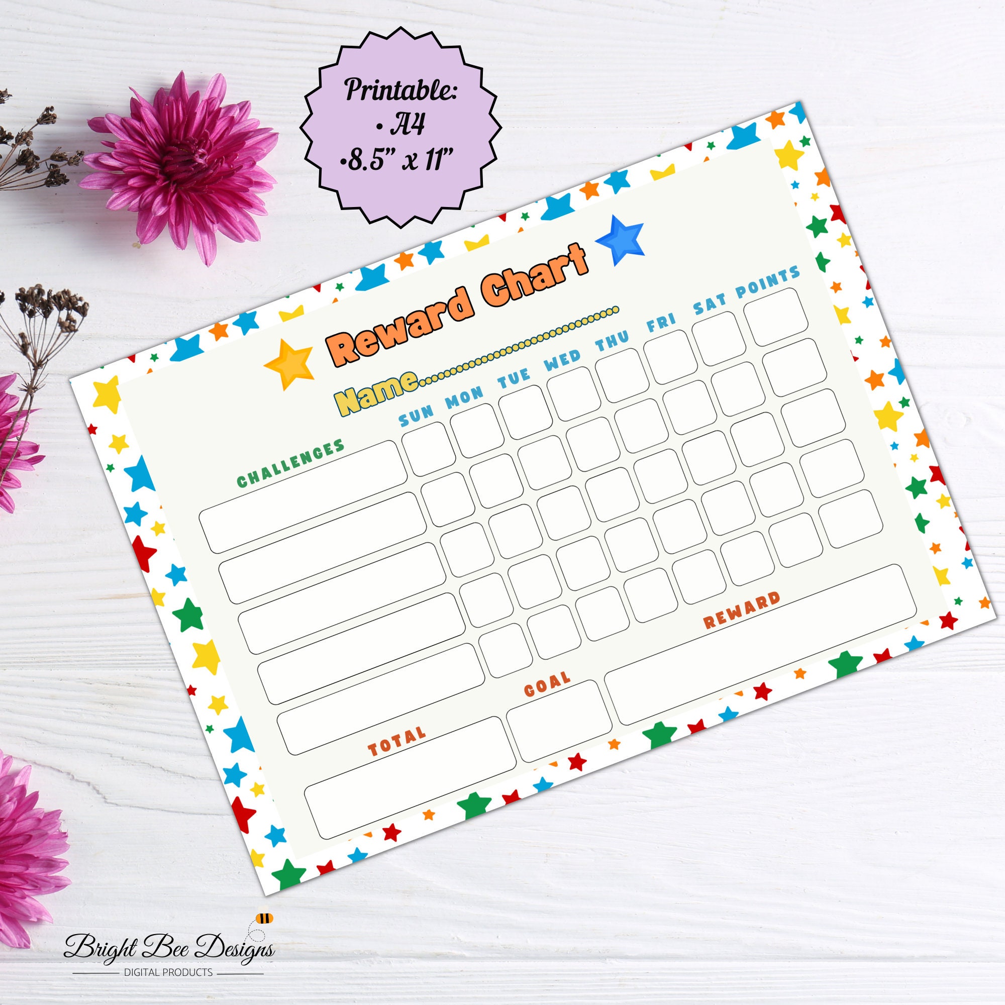 Printable Star Reward Chart, Printable PDF Toddler Behavioural Chart,daily Chore Chart,kids ...