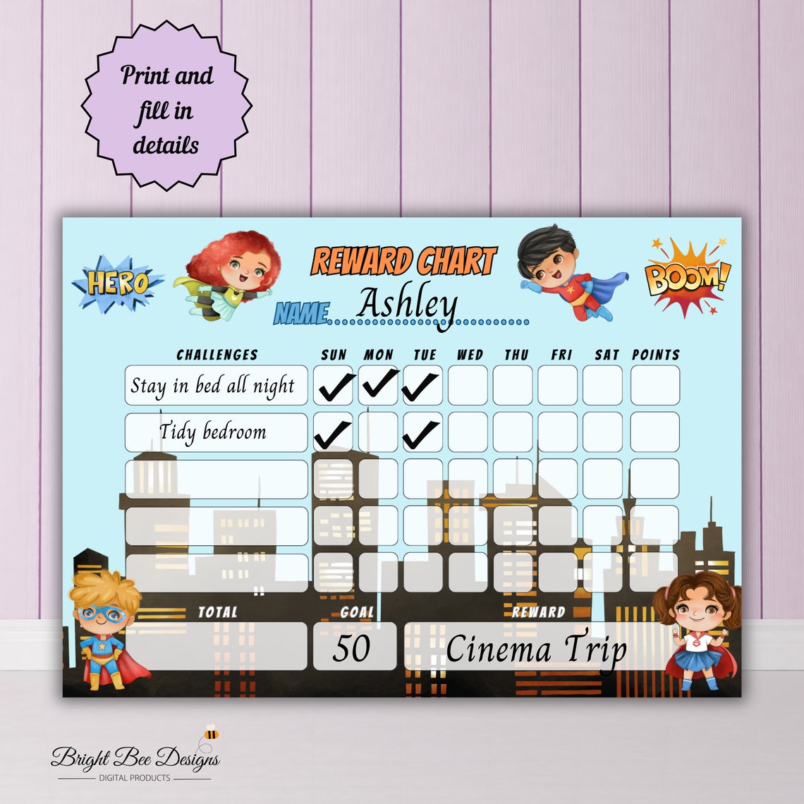 Superhero Reward Chart,printable Potty Training Chart, Superhero Kids ...