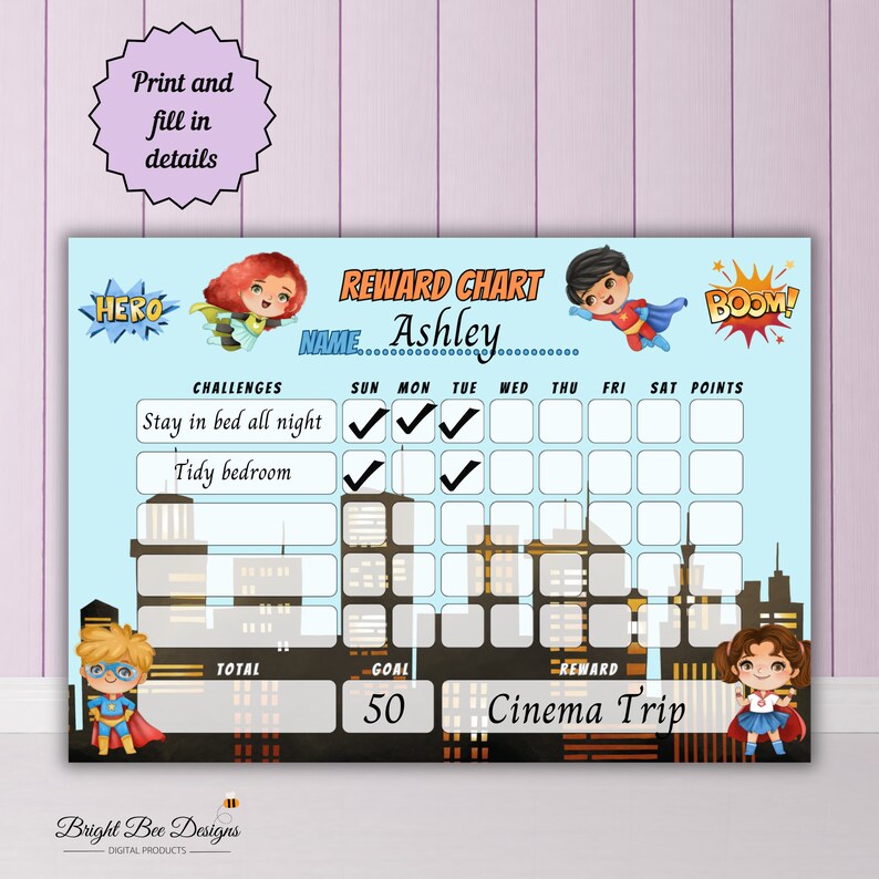Superhero Reward Chart,printable Potty Training Chart, Superhero Kids ...