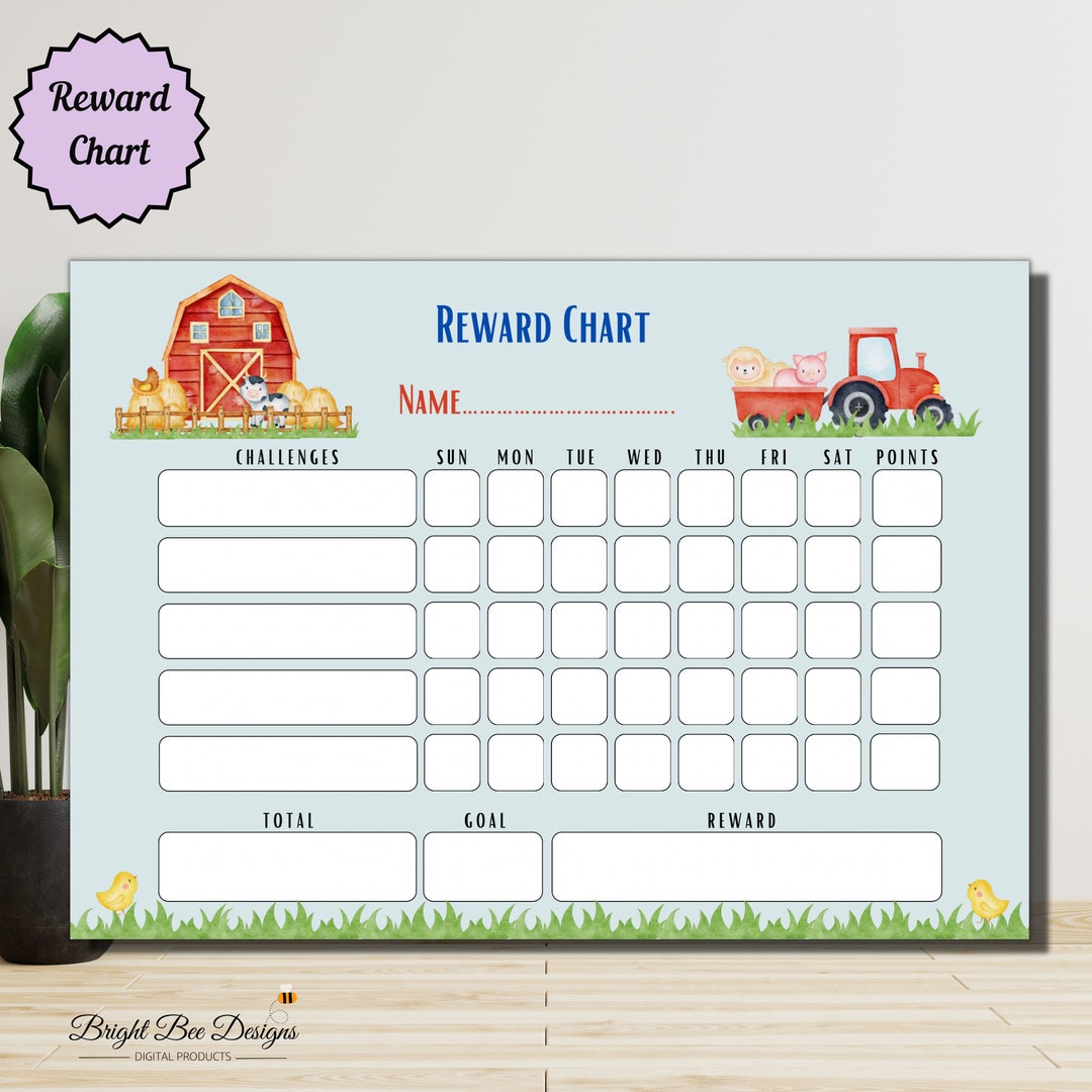 Printable Farm Reward Chart, Printable PDF Farm Animal Behavioural ...