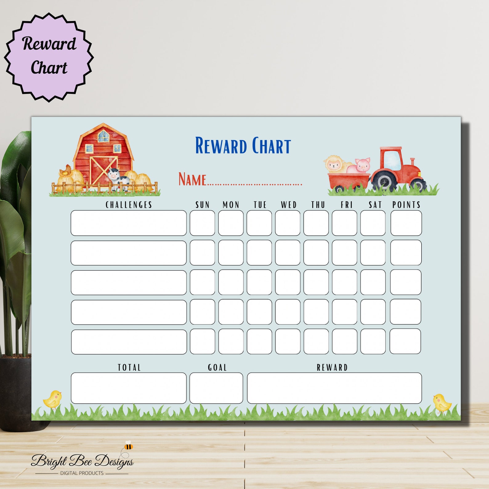 Printable Farm Reward Chart, Printable PDF Farm Animal Behavioural ...