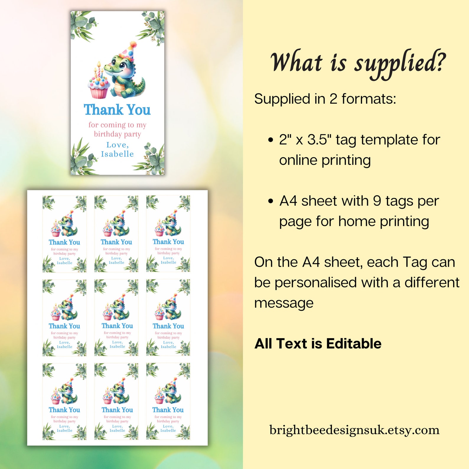 Printable Crocodile Thank You Tag, Kids Birthday Party Favor Gift Tag ...