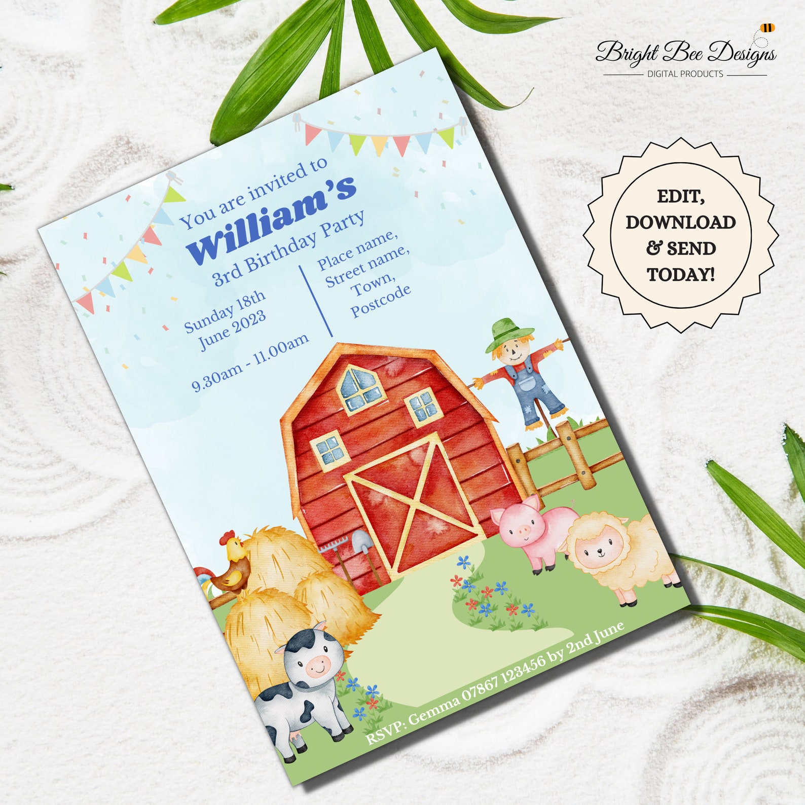 Editable Farm Invitation, Farm Birthday Party Invitation Template for ...