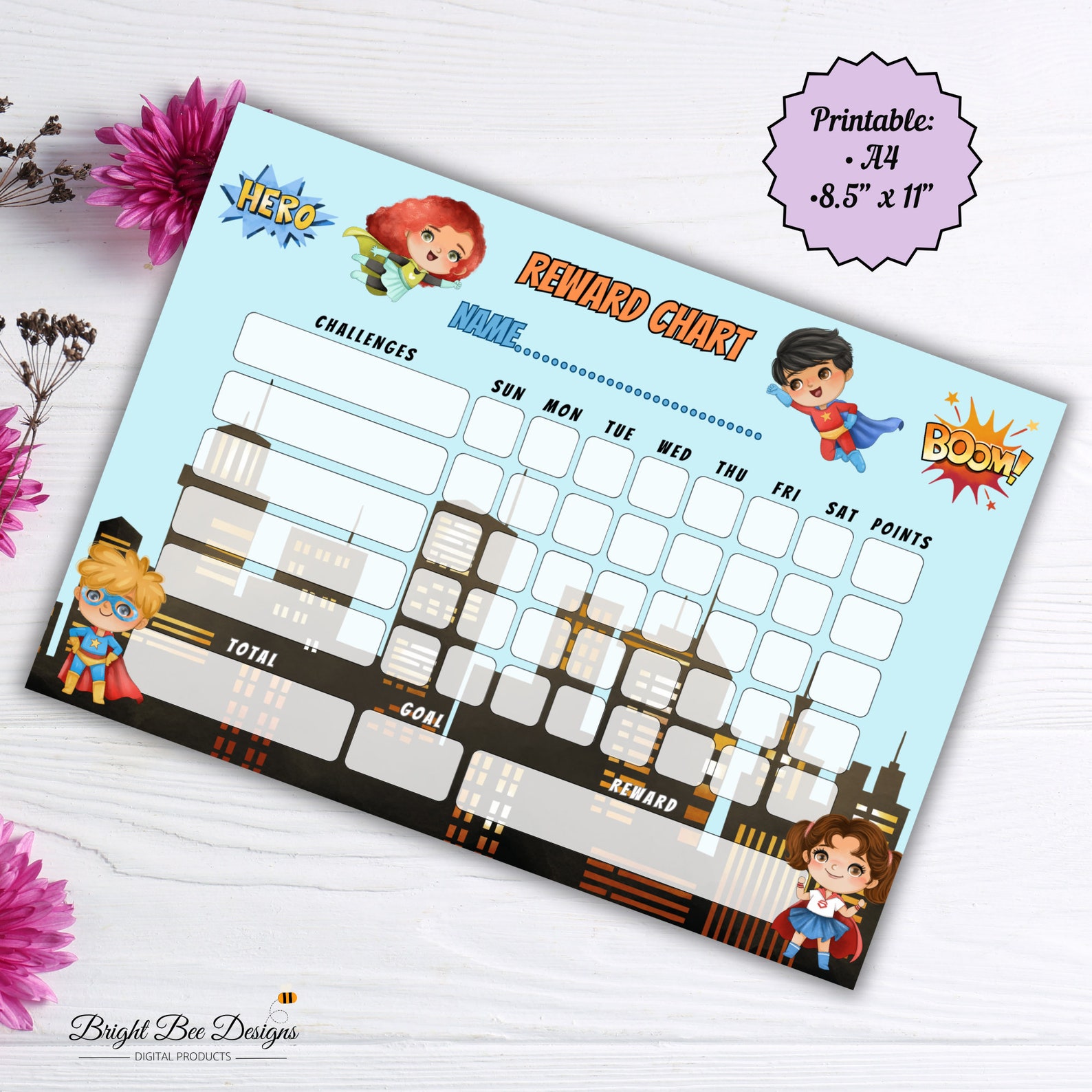 Superhero Reward Chart,printable Potty Training Chart, Superhero Kids ...