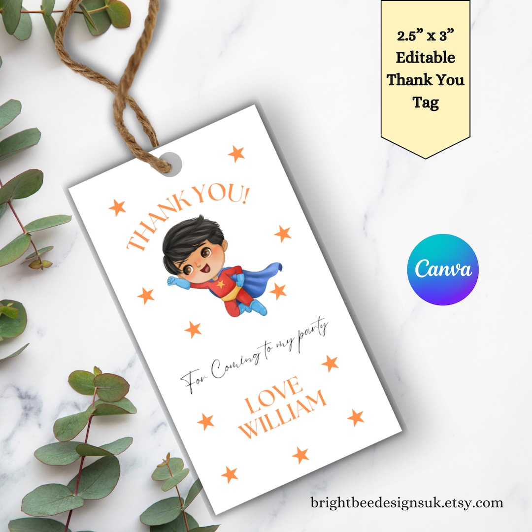 Printable Superhero Birthday Party Favor Tag, Editable Superhero Kids ...