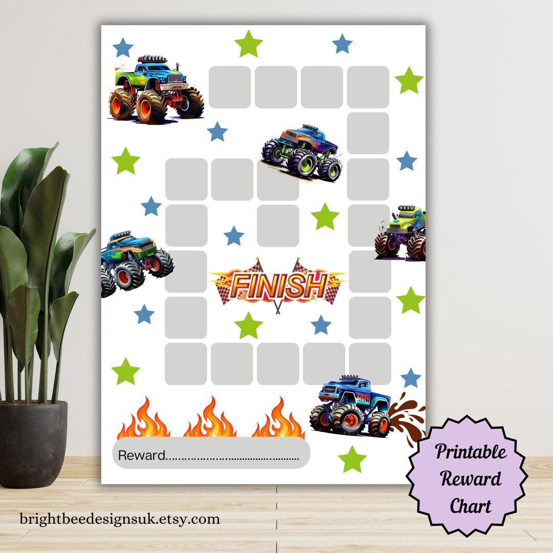Printable Monster Truck Reward Chart, Car Potty Training Chart, PDF ...