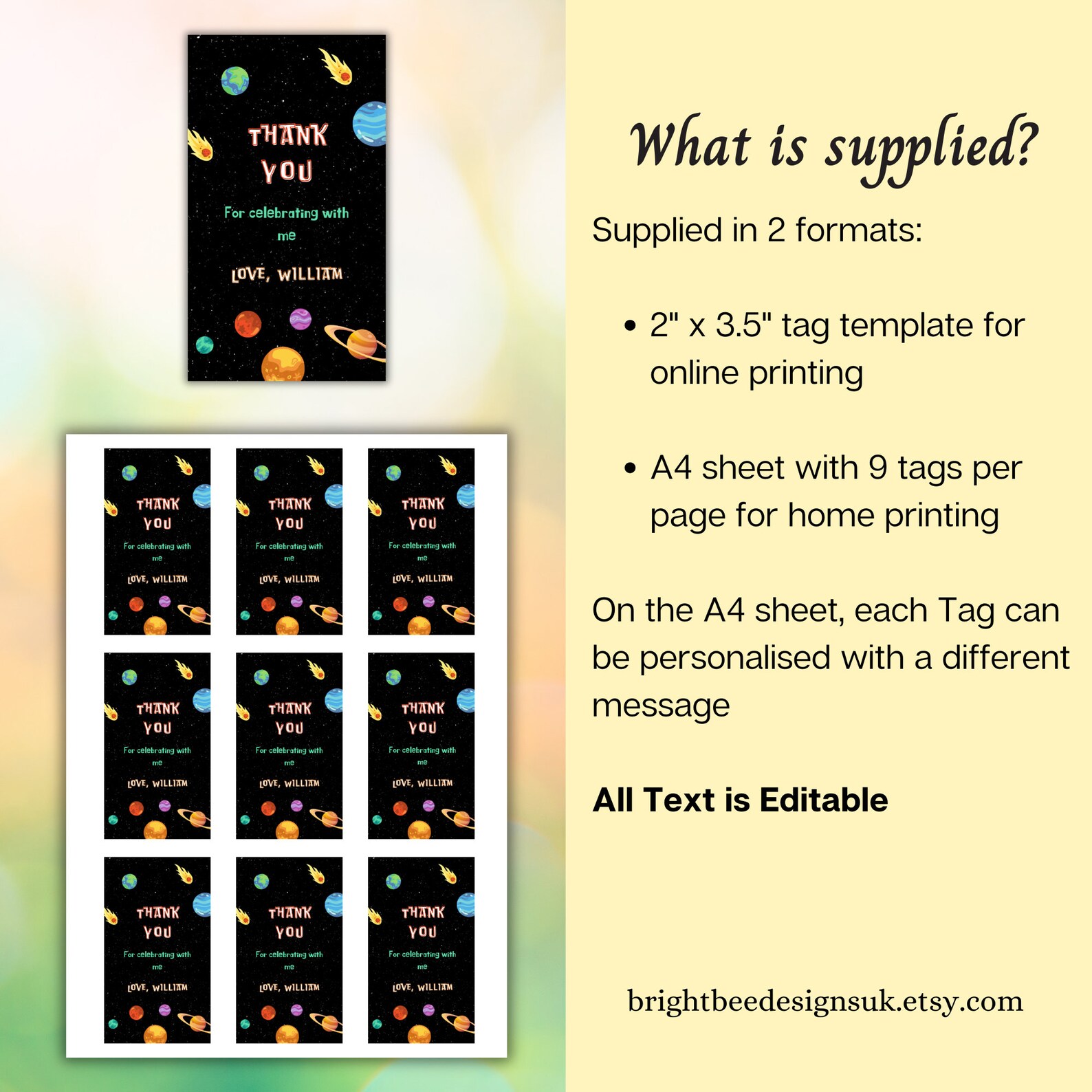 Printable Space Thank You Tags, Kids Space Birthday Tags, Editable ...